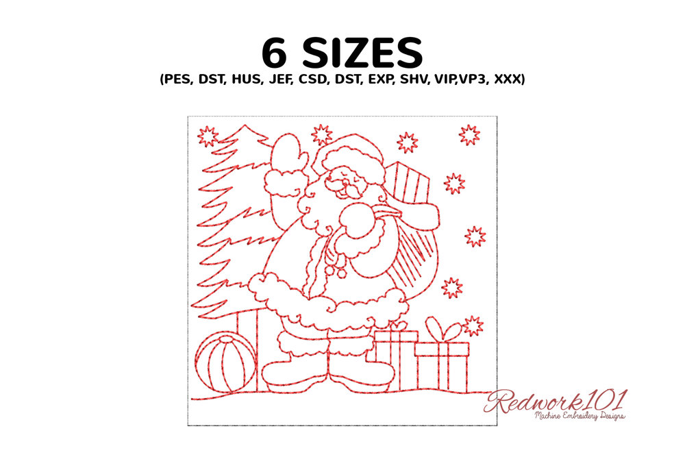 Delightful Santa Claus With Gift Bag - Lineart Machine Embroidery ...