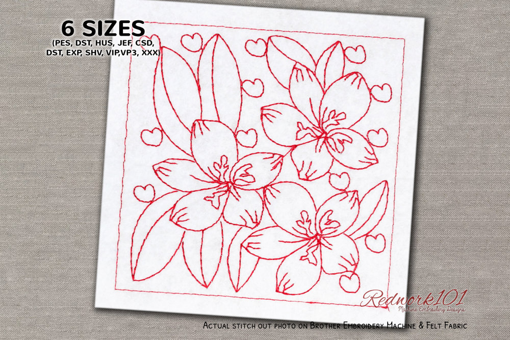 Lovely Fall Crocus Flower With Hearts - Lineart Machine Embroidery ...